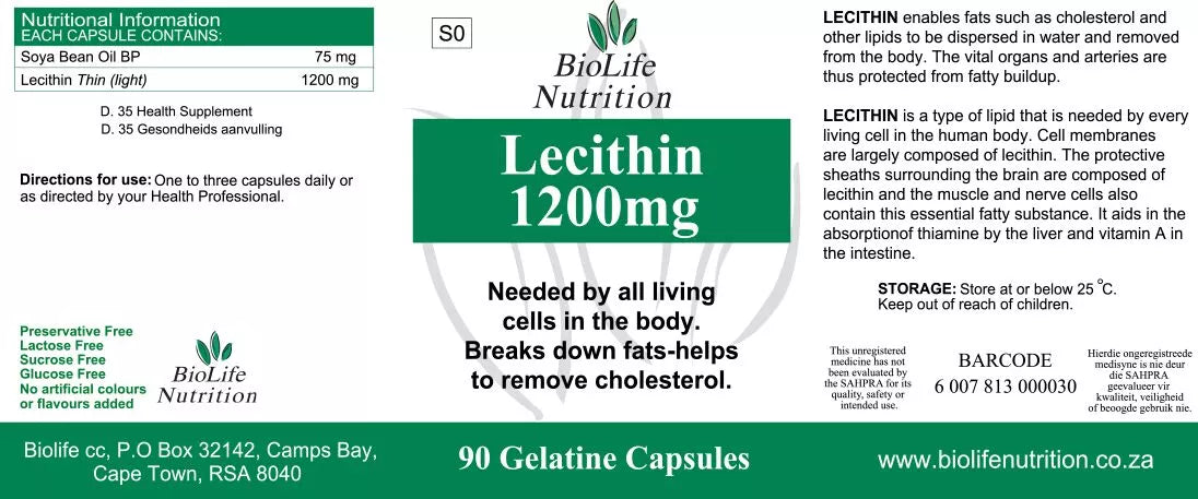 BIOLIFE NUTRITION - Lecithin 1200mg - 90 Softgels – onelifehealth