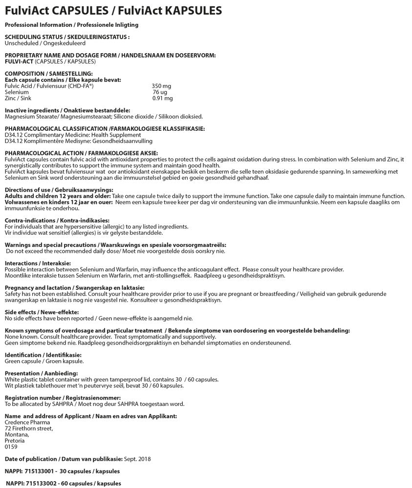 CREDENCE PHARMA - FulviAct Natural Antibiotics - 60 Capsules ...